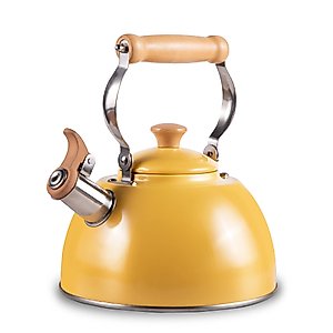 ROCKURWOK Tea Kettle, Tea Pot with Cool Touch Ergonomic Handle, Teapot Food Grade Stainless Steel, Tea Kettle Stovetop, Kettle Teapot, Whistling Tea Kettle, Tea Kettle Pot, 2.7 Quart (Yellow)