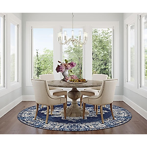 vivorug Washable Rug, Ultra Soft - 4' Round Rug - Non Slip, Stain Resistant Area Rugs for Living Room Bedroom, Vintage Inspired (Grey/Medallion, 4 Round)