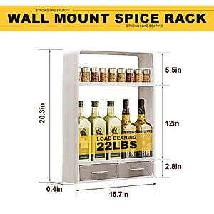 Oroonoko 2 Tier Plastic Bathroom Shelf Wall Mounted,Adhesive Shower Caddy Storage with 2 Drawers and 6 Hooks for Bathroom Kitchen Refrigerator (2 Tiers with Draws)