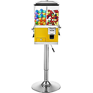 VEVOR Gumball Machine with Stand, Yellow Quarter Candy Dispenser, Rotatable Four Compartments Square Candy Vending Machine, PC & Iron Large Gumball Bank Adjustable Dispenser Wheels for 1" Gumballs