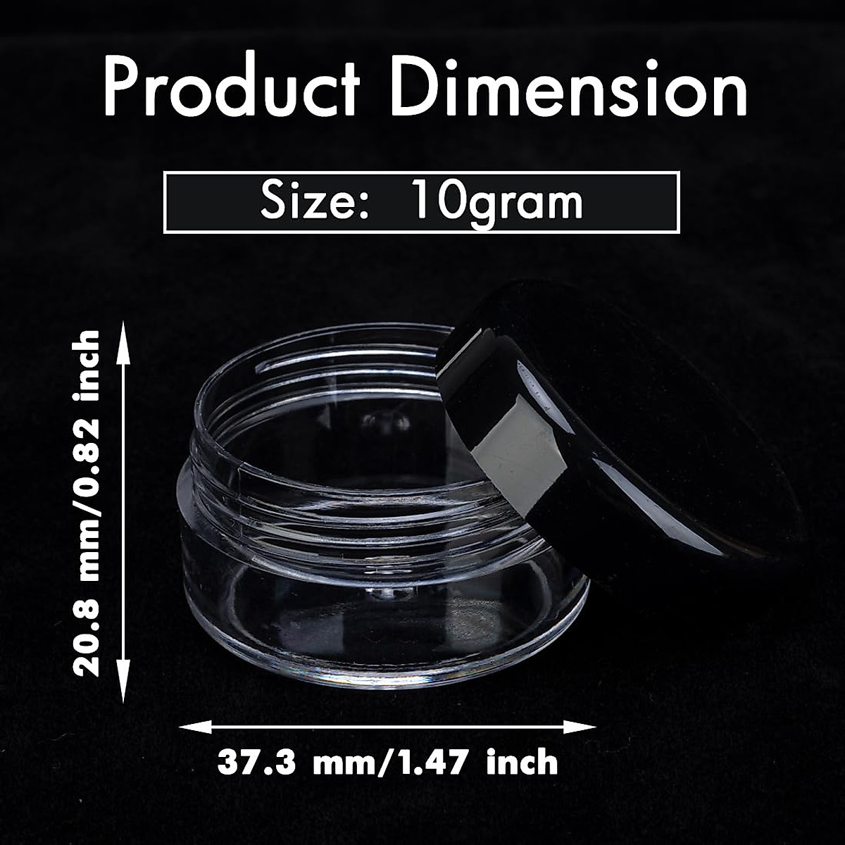 10 Gram 20 Count Sample Containers, Small Plastic Containers with Lids, Empty Sample Jars with Labels and Mini Disposable Spatulas(Black Lid)