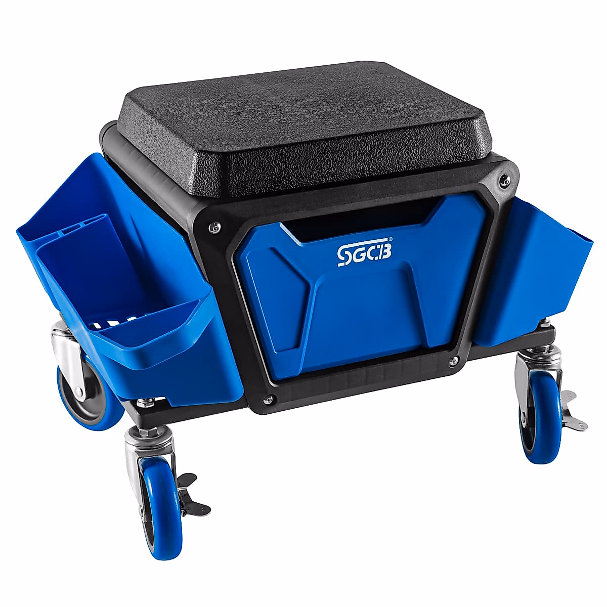 SGCB Automotive Mobile Rolling Mechanics Stool - Heavy Duty Roller Creeper Seat Soft Rubber Cushion Brake Wheels Storage Drawers Tray Roller Seat for Home DIY Garage Car Detail, 330lb Load Bear