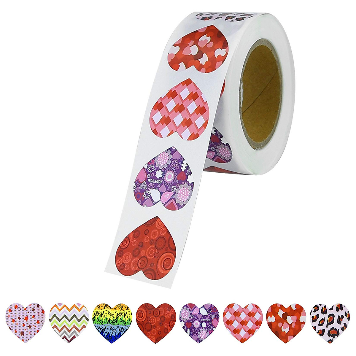 500 Pieces Valentines Day Heart Roll Stickers Labels Love Decorations for Father's Day Mother's Day Decor Wedding Party Favor Engagement Proposal Anniversary Birthday Christmas