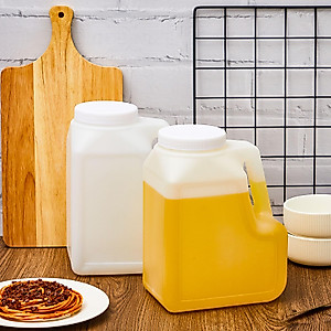 Suzile 4 Pcs 1.25 Gallon White HDPE Plastic Gallon Jar with Handle and Airtight Lid Square Empty Storage Containers and Jugs Wide Mouth Gallon Jugs for Home Restaurant Residential Commercial Use