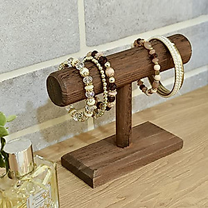 Ikee Design Antique Wooden Display Jewelry Accessory Stand, Bracelet Scrunchie Holder Display for Store, Showcase and Home, Brown Color, 7.9" W x 2.9" D x 5.5" H