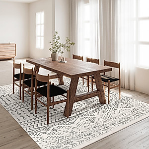 Art&Tuft 9x12 Area Rug, Super Soft Ultra-Thin Moroccan Washable Rug, Anti-Slip Backing Area Rugs 9x12 Living Room, Foldable Geometric Machine Washable Area Rug(9'x12', Ivory)