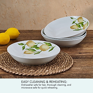 Studio Nova Countryside Lemons Set of 4 Pasta Bowls, 8 Inch, 20 Ounce, White