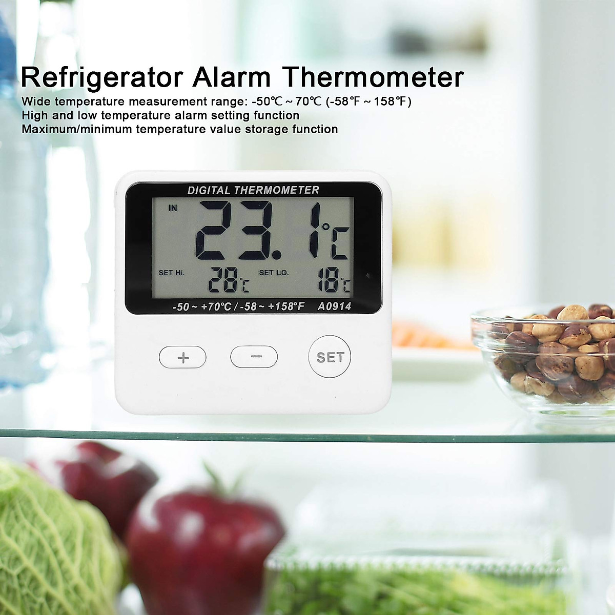 Walfront Digital Freezer Thermometer Battery Powere Universal Refrigerator Temperature Measuring Alarm Console with Probe for Kitchen Home Restaurants Bars, Thermostat