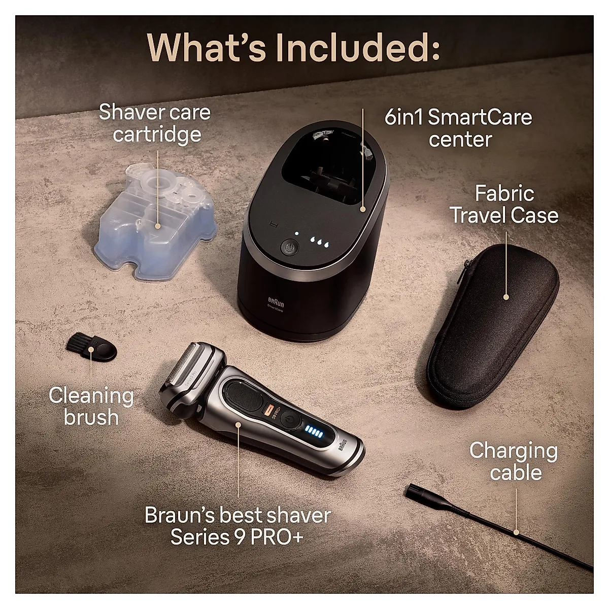 Braun Series 9 PRO+ Electric Razor for Men, 5 Pro Shave Elements & Precision Long Hair Trimmer, 6in1 SmartCare Center, Wet & Dry Electric Razor for Smooth Skin with 60min Battery Runtime, 9567cc