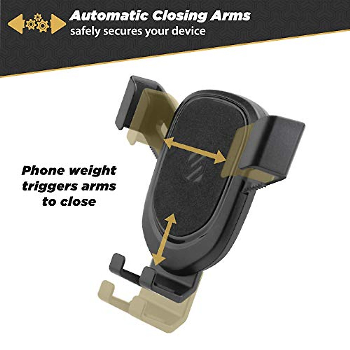 Scosche GHCUPM-SP1 GravityDrop Cup Phone Holder Mount with Phone Weight Triggered Adjustable Arms, Universal for Most Vehicle Cup Holders, Black