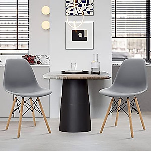CangLong Modern Mid-Century Shell Lounge Plastic DSW Natural Wooden Legs for Kitchen, Dining, Bedroom, Living Room Side Chairs, Set of 2, Grey