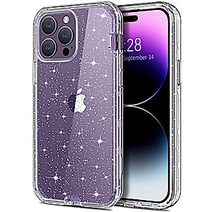 Hython Case for iPhone 14 Pro Max Case Glitter, Cute Clear Glitter Bling Sparkle Cover, [Military Grade Protection] Hybrid Heavy Duty Rugged Hard PC Bumper Shockproof Soft TPU Protective Phone Cases