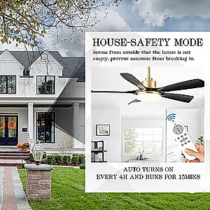 Ceiling Fan with Light 60 Inches Black and Gold, Modern Ceiling Fan with Remote Control, Flush Mount Large Ceiling Fan with LED Lights 5 Blades 6 Speed Reversible DC Motor for Bedroom Dining Room