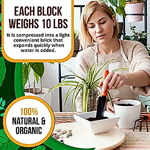 Compressed Coco Coir Block 10 Pounds, Natural Seed Starter with Low EC and pH Balance, Enhance Root Growth in Herbs, Flowers, and House Plants, Organic with High Expansion - by Vivlly