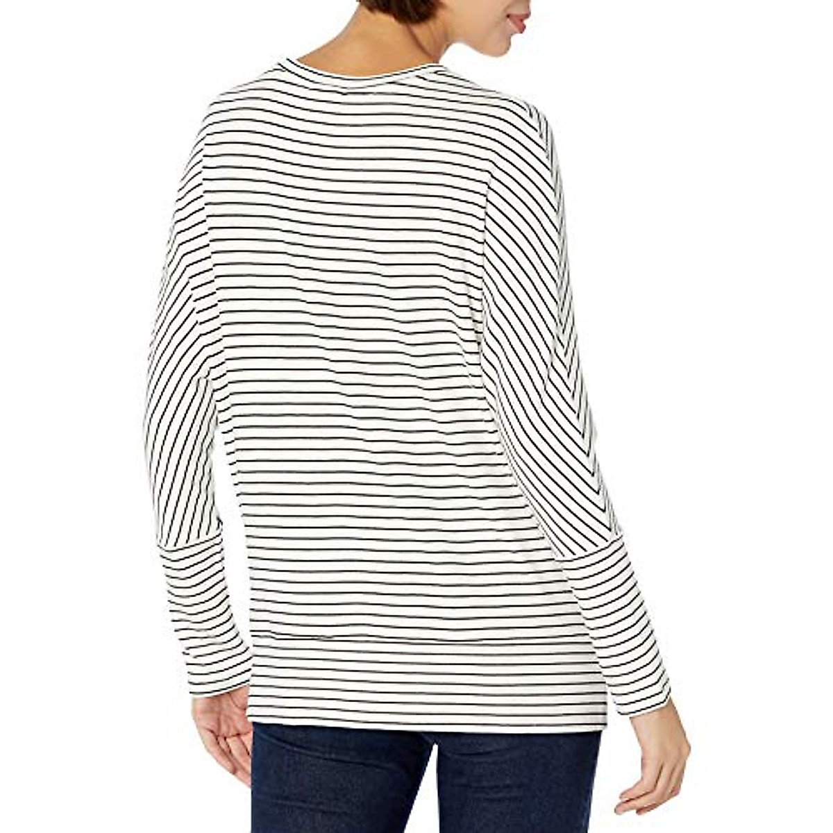 Daily Ritual Women's Supersoft Terry Dolman Cuff Sweatshirt, White/Black, Stripe, Small