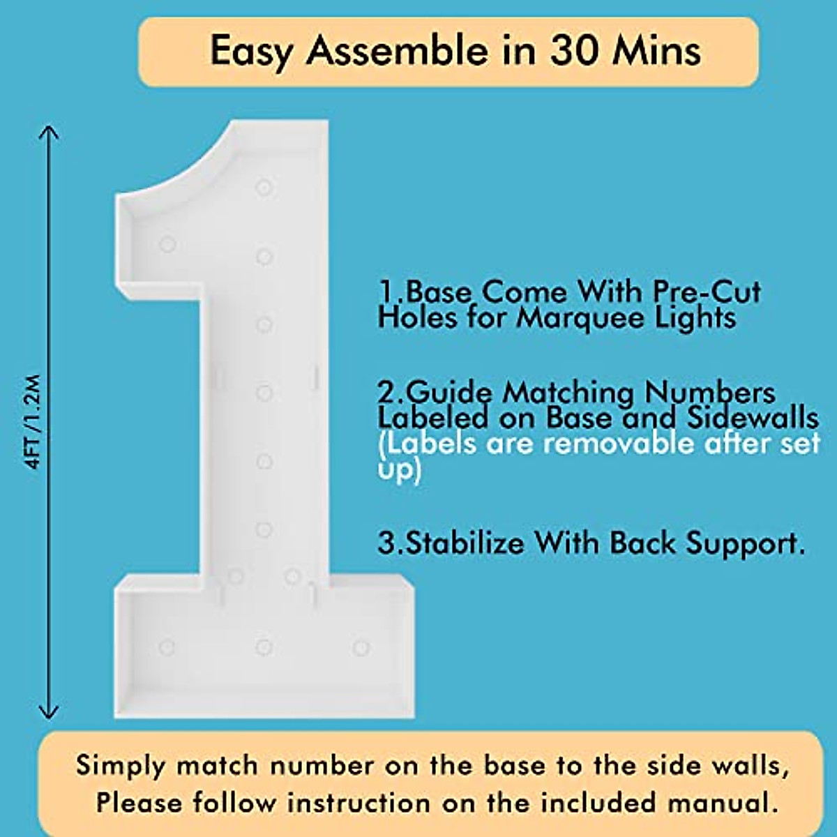 4FT Marquee Light Up Numbers Pre-Cut Frame Giant Marquee Numbers 1, Mosaic Numbers for Balloons, Two 20th 21st Birthday Decorations, 22nd Birthday Party Decor, 2023 Graduation Decorations