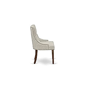 East West Furniture DOFR7-MAH-05 7Pc Dinette Set Includes a Rectangular Kitchen Table with Butterfly Leaf and Six Parson Chairs with Doeskin Fabric, Mahogany Finish