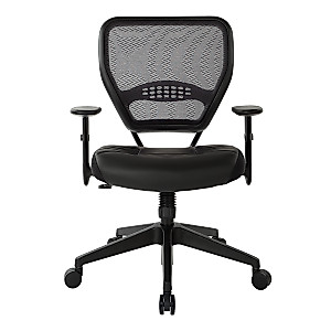 SPACE Seating Professional AirGrid Dark Back and Padded Black Eco Leather Seat, 2-to-1 Synchro Tilt Control, Adjustable Arms and Tilt Tension with Nylon Base Managers Chair