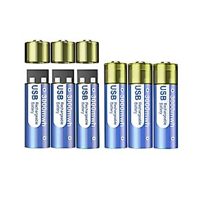 Palowextra AA Lithium Li-ion Rechargeable Batteries 3000mWh, USB Double A Battery 1.5V Constant Output Fast Charging (6 Count)