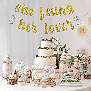 MonMon & Craft She Found Her Lover Banner/Engagement/Bride to Be Banner/Wedding/Bachelorette Party Decorations Supplies/Gold Glitter