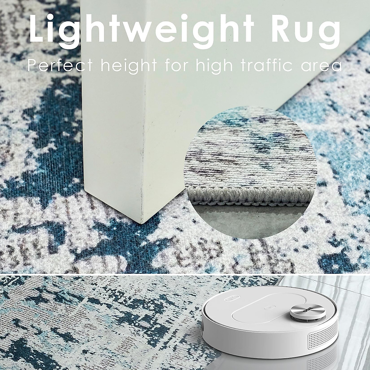 INGEROOM Abstract Blue Area Rug, Machine Washable, Non-Slip Backing, 5x7 Feet, Modern Rug for Living Rooms, Bedrooms and Dining Rooms