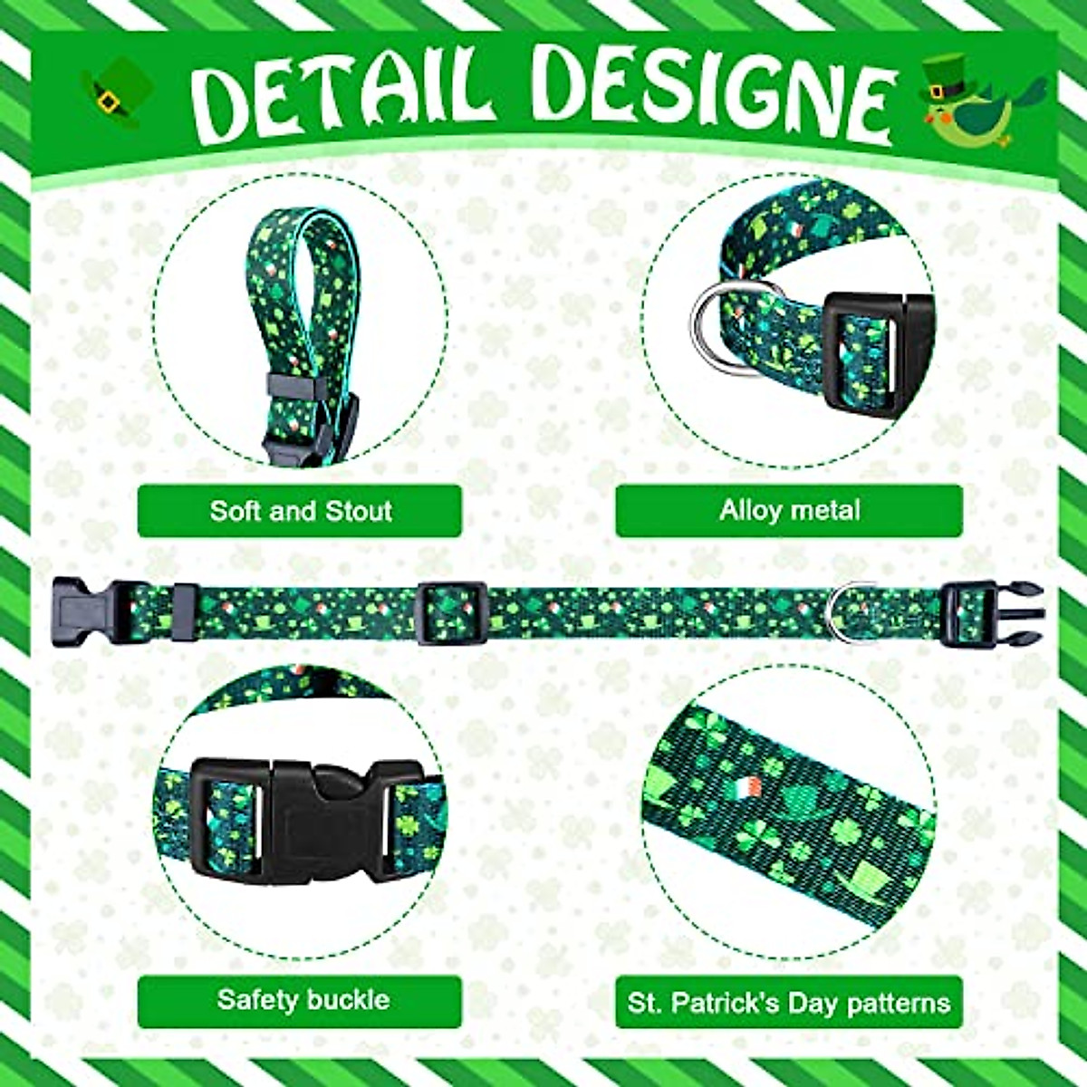 6 Pieces St. Patrick's Day Dog Collars Adjustable Holiday Soft Basic Dog Collars Comfy Cat Collar with Plastic Buckle for Small Medium Large Dogs Cats Puppy Pets Accessories (Large)