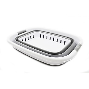 SAMMART 37L (9.7 gallons) Collapsible Plastic Laundry Basket - Foldable Laundry Hamper - Storage Container/Organizer - Pop Up Saving (White/Grey)