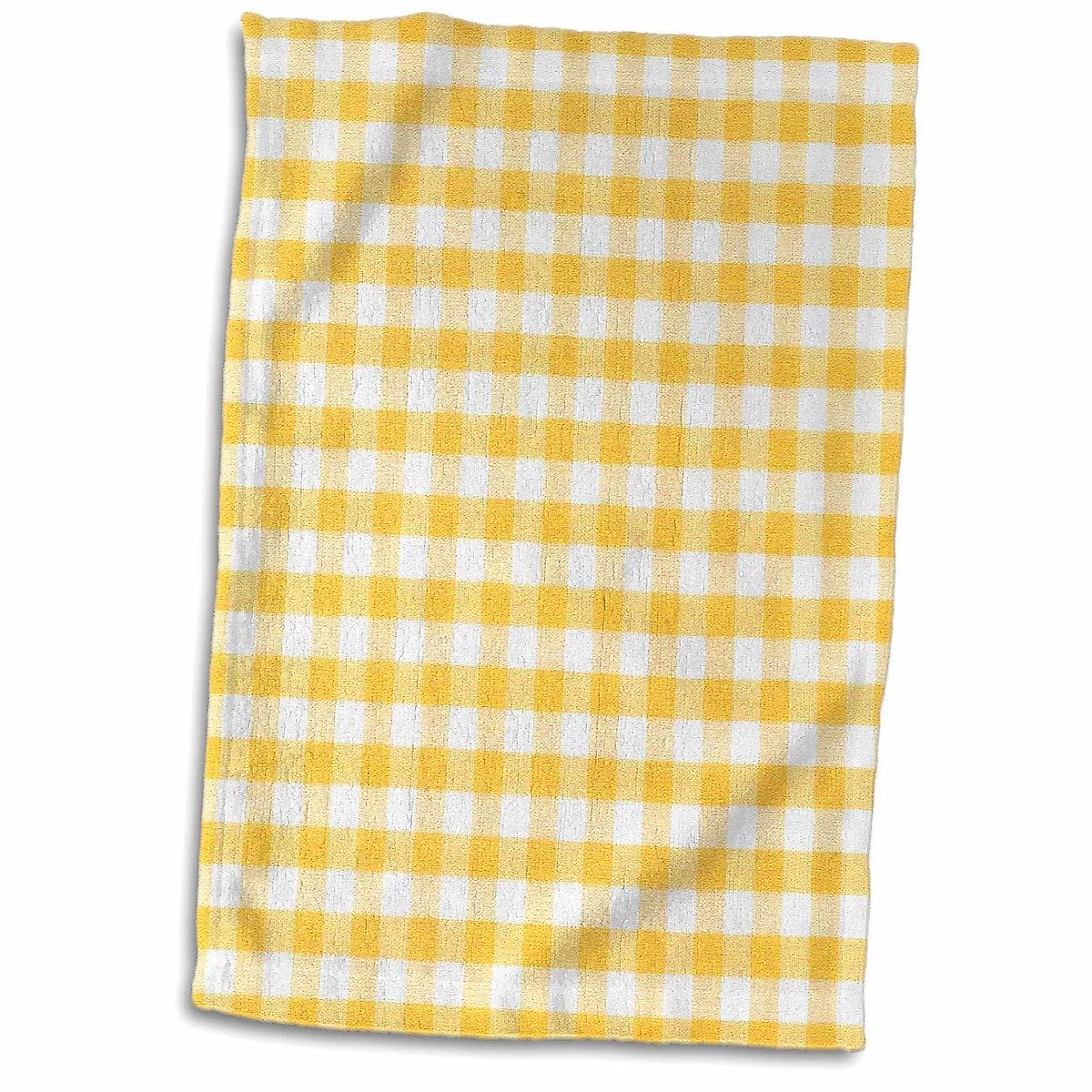 3D Rose Yellow and White Gingham Pattern-Sunny Checkered Rustic Country Kitchen Dining Theme Check Hand/Sports Towel, 15 x 22