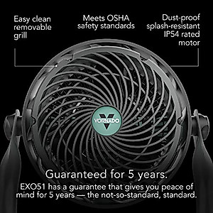 Vornado EXO51 Heavy Duty Air Circulator Shop Fan with IP54 Rated Dustproof and Water-Resistant Motor, Green, CR1-0389-17