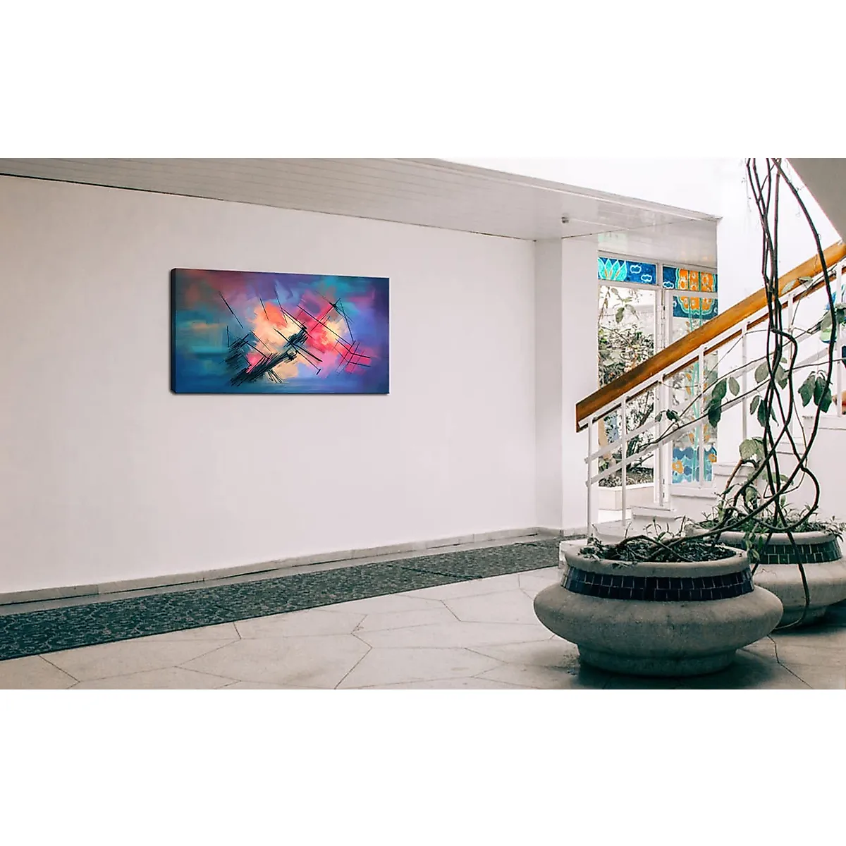 YYYYHPP YP0675 Canvas Wall Art Colorful abstract acrylic painting Wall Art Modern Art on Blue Background Picture Painting for Living Room Bedroom and Office Home Kitchen