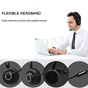 MERAIJIN Trucker Bluetooth Headset Wireless Headset with Microphone Over The Head Headphones with Noise Cancelling Sound On Ear Car Earphones Office Earpiece for Cellphone Call Center Bluetooth V5.0