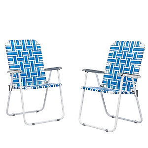 Kcelarec Set of 2 Patio Folding Lawn Chair, Outdoor Beach Portable Webbed Folding Camping Chair for Yard, Garden (Blue 1)