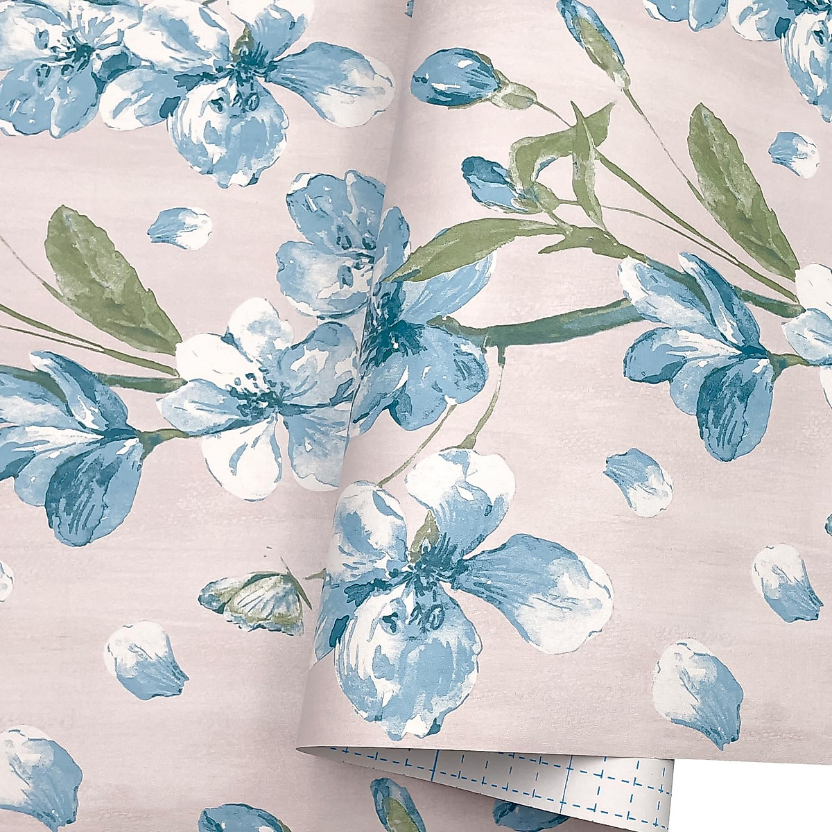 Yifasy Shelf Liner Blue Orchid Self-Adhesive Drawer Paper Furniture Sticker Decorative Flowers 118x17.7 Inch