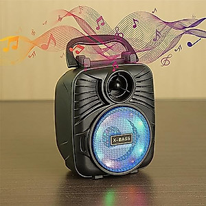 Wireless Bluetooth Speaker, Portable Speaker with Coloured Running Lights Bluetooth Speaker, Wireless Compact Audio Subwoofer 360° Surround Sound with TFC Card, AUX Cable, USB Flash Card (Blue)