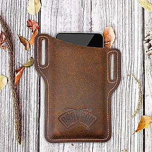 EASYANT Leather Cell Phone Holster Men Universal Case Waist Bag Sheath with Belt Loop Brown