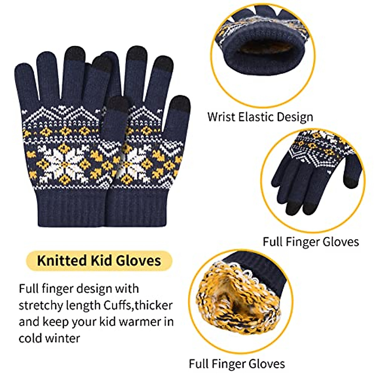 AOTOW Kid Hat Scarf Gloves Set - Winter Knit Beanie Hat Boys Winter Hat Kids Hats & Gloves Set Neck Warmer Touch Screen Mitten for Boy Girl 5-10 Year Three-Color Stitching