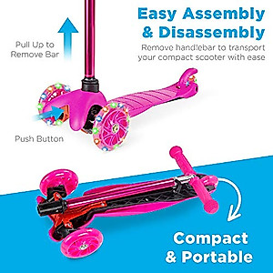 Best Choice Products Kids Mini Kick Scooter Toy w/Light-Up Wheels, Height Adjustable T-Bar, Foot Break - Pink