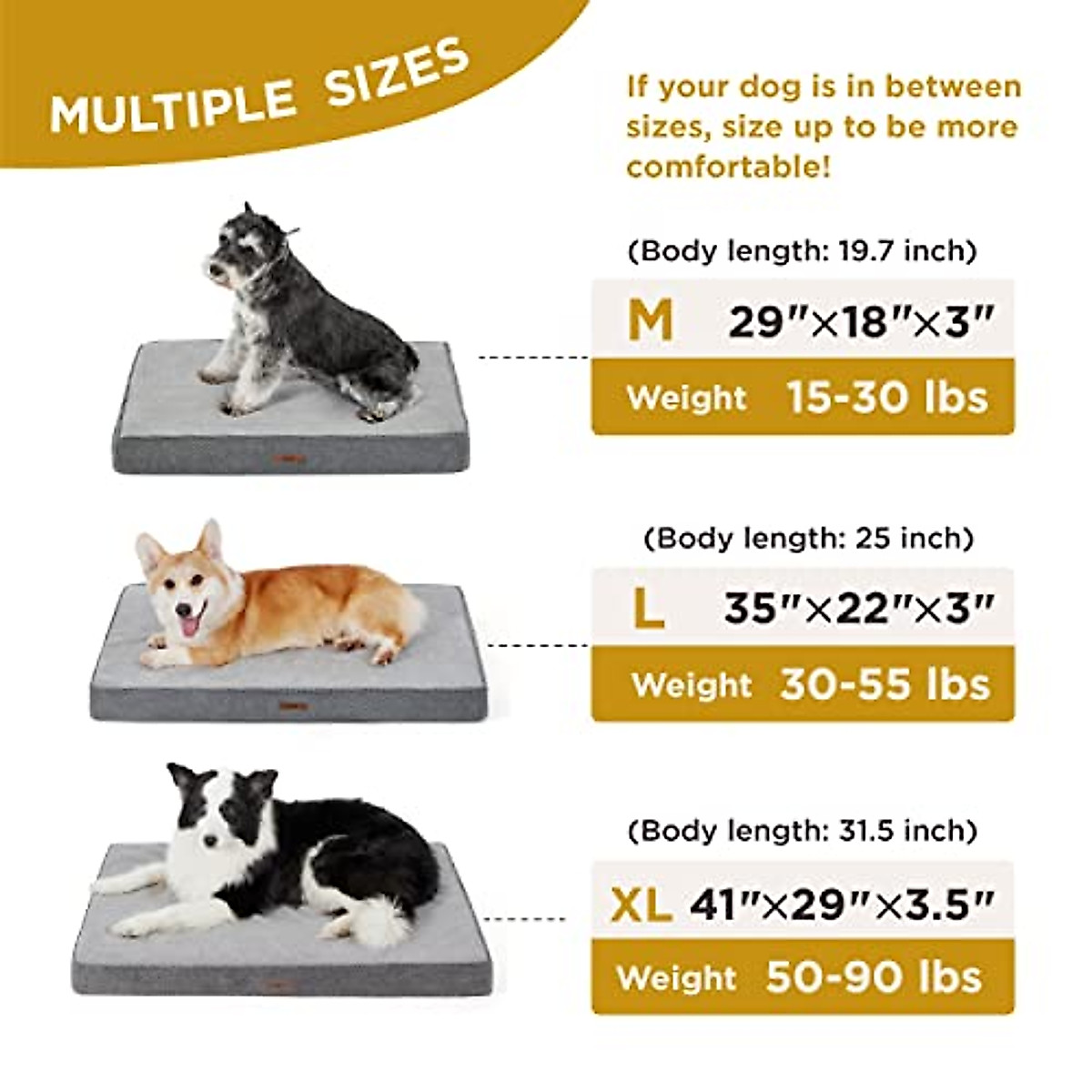 Lesure Large Memory Foam Dog Bed for Crate with Waterproof Liner for Large Dogs Grey - Orthopedic Washable Dog Bed with Removable Cover & Non-Slip Bottom - Cozy Dog Bed for Pet