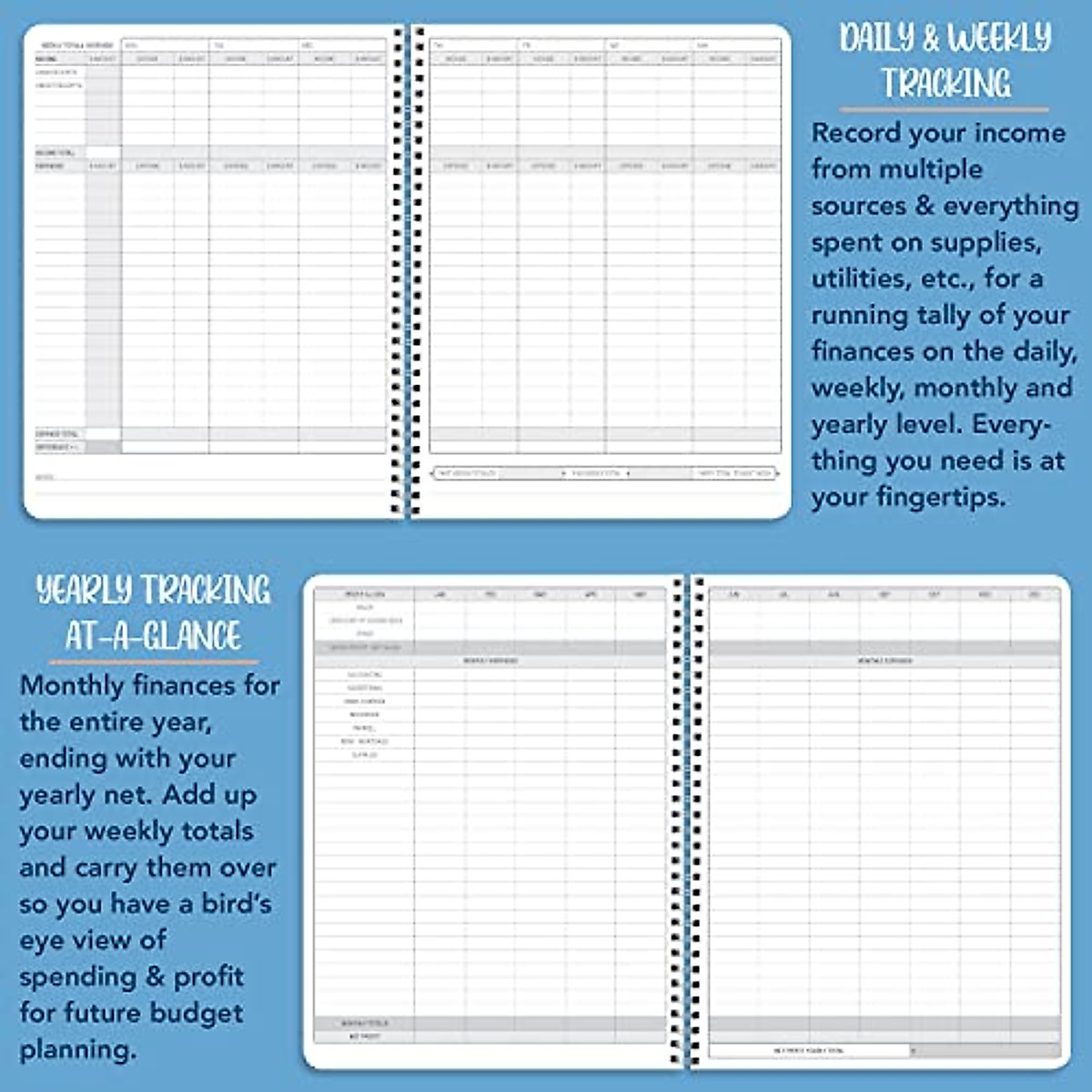 BookFactory Income and Expense Log Book/Tracker/Small Business Ledger Book/Accounting & Bookkeeping Ledger Log Book/LogBook 108 Pages - 8.5" x 11" Wire-O (LOG-108-7CW-PP-(IncomeExpense)-BX)