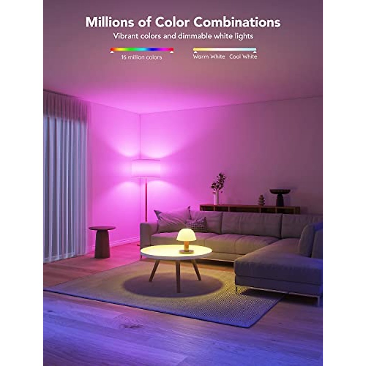 Govee Smart A19 LED Light Bulbs, 1000LM RGBWW Dimmable, Wi-Fi & Bluetooth Color Changing Light Bulbs, Works with Alexa & Google Assistant No Hub Required, 75W Equivalent Smart Bulbs, 2 Pack
