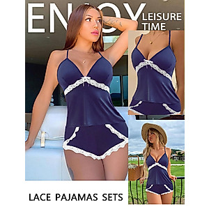 Avidlove Pajama Set Summer Short Sleepwear Sexy Modal PJ Cami Shorts Set Nightwear Set (Blue,XL)