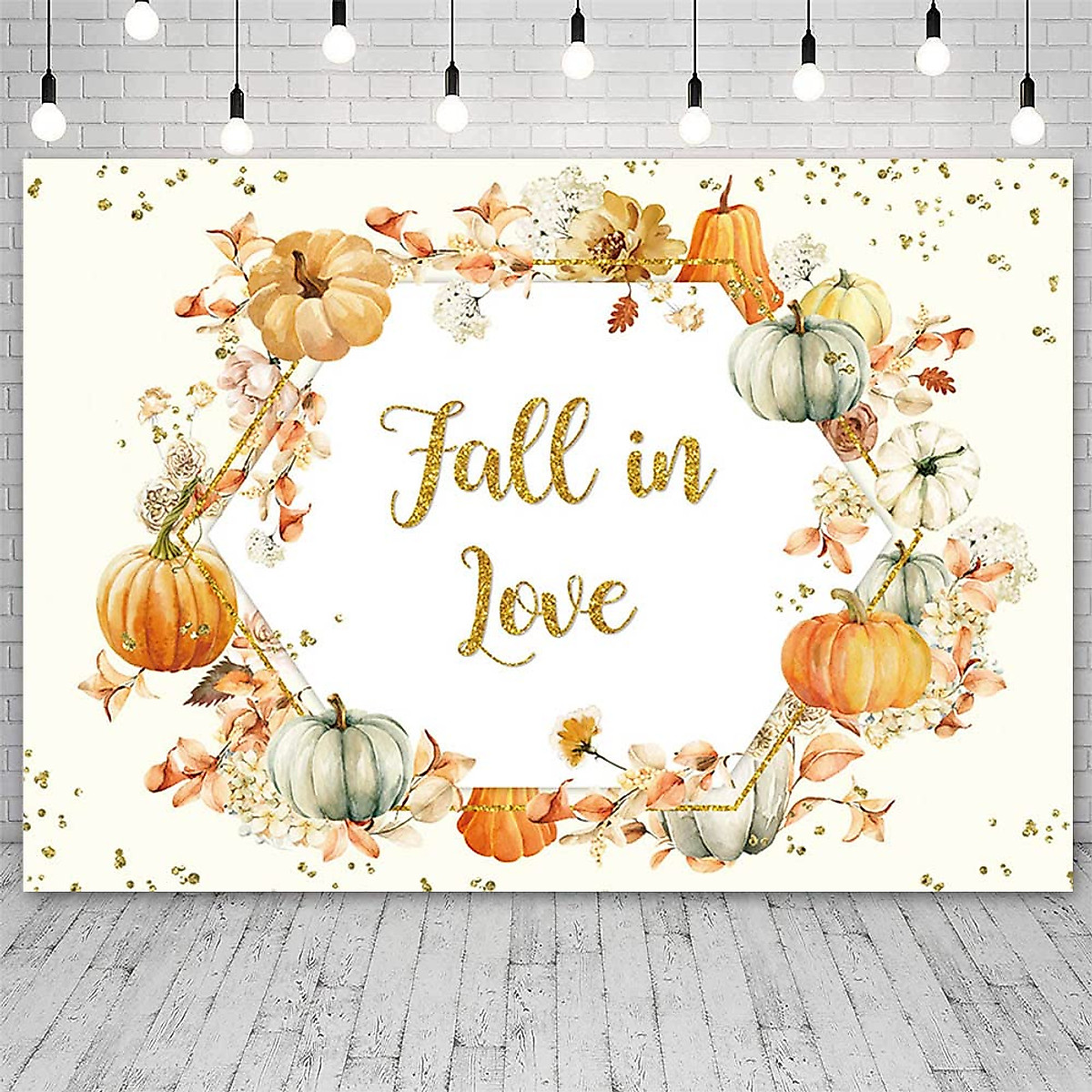 ABLIN 7x5ft Fall in Love Backdrop Autumn Pumpkin Flowers Photography Background Wedding Love Engagement Bridal Shower Party Decorations Banner Photo Booth Props