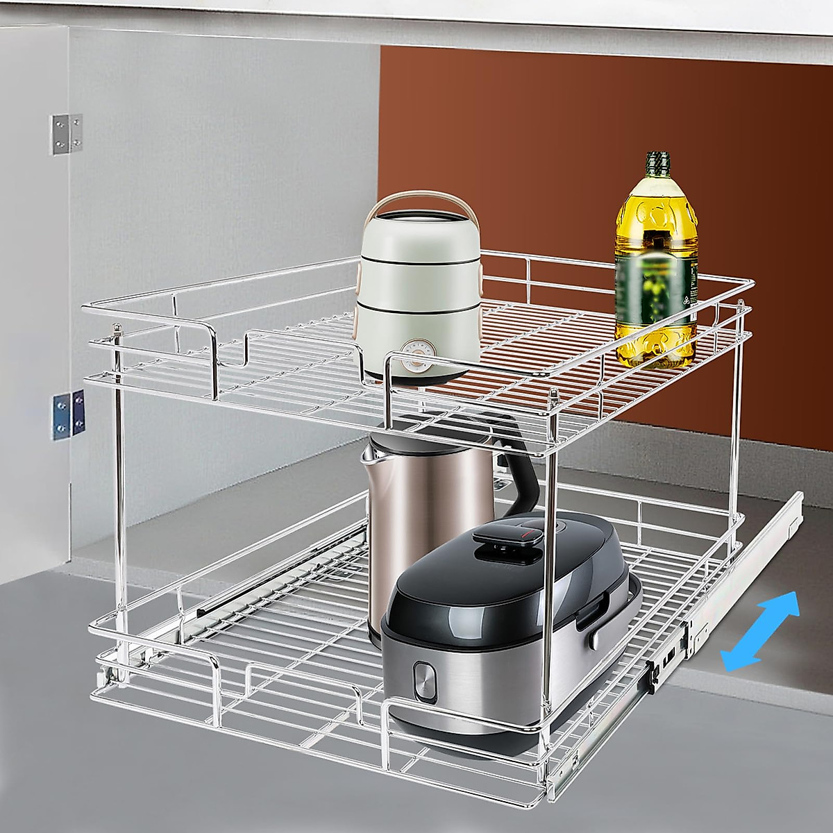 Sink Organizer and Storage,Multi-Purpose Cabinet Organizer,2-Tier Cabinet Pull Out Shelves,Pull Out Cabinet Organizer,Kitchen Helper,for Bathroom,Laundry Room,Kitchen,Pantry(Silver,21.5*19.5*15in)