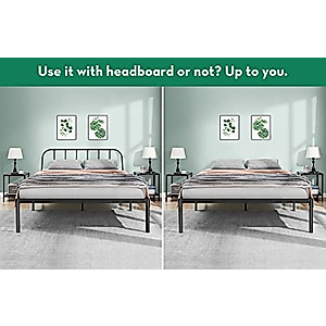 WOHOMO Queen Bed Frame with Hug Me Detachable Headboard, Platform Bed Frame Queen Size with Round Corner 15.75 inch Hight Anti Slip Support, Metal Slat Support, Not Squeak, No Box Spring Needed, Black