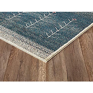 Abani Southwestern Distressed Vintage Style Area Rug, Mesa Collection - Blue & Beige Plant Stalk Design 3'x5' Accent Rug Rugs
