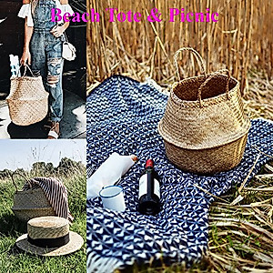 Natural Craft Extra Large Size(16x16x15 inches) Seagrass Belly Basket for Storage, Laundry, Picnic and Woven Straw Beach Bag - Plant Pots Cover Indoor Decorative