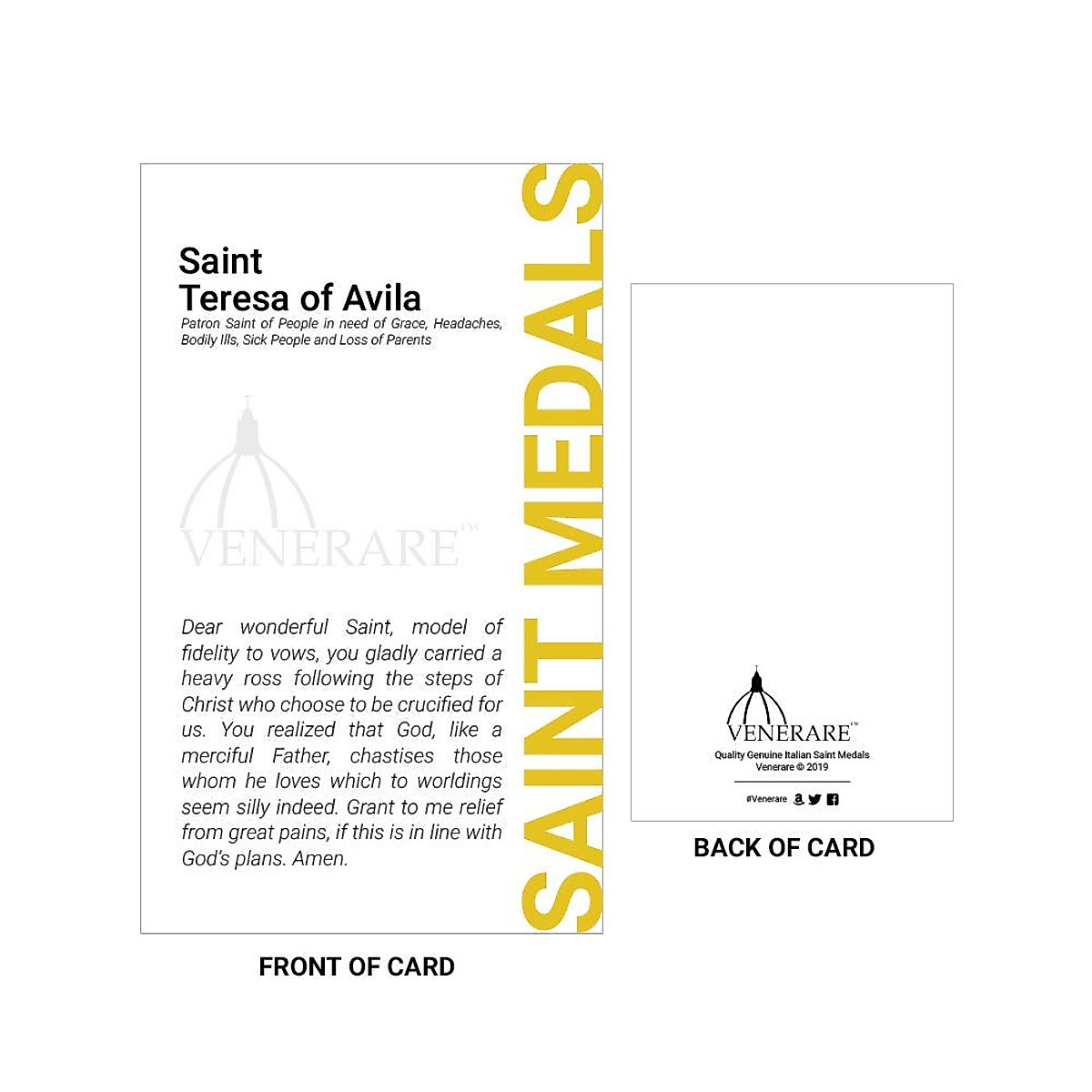 1" Saint and Holy Subject Medal with Prayer Card | Over 25 Different Saints | Durable and Detailed Charm | Pendant Medal Carded with Prayer | Christian Jewelry (St. Teresa of Avila)