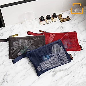 Bags In Bag Mesh Zipper Pouch Makeup Cosmetic Accessories Pencil Case Organizer Mesh Zipper Bags For Storage, Travel, Office (8.6x5.9 in) (Navy)