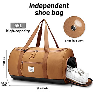 Brozoza Travel Duffle Bag for Men 65L Large Size Traveling Duffel Bag Weekender Overnight with Shoes Compartment Multifunctional Sports Gym Bags