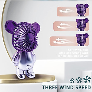 TUNISE USB Desk Fan, Colorful Bear Design Fan, Portable Desktop Fan, Rechargeable Battery Powered Fan, Three Adjustable Air Speeds, USB Connection Charging, Perfect for Office Home Outdoor Travel